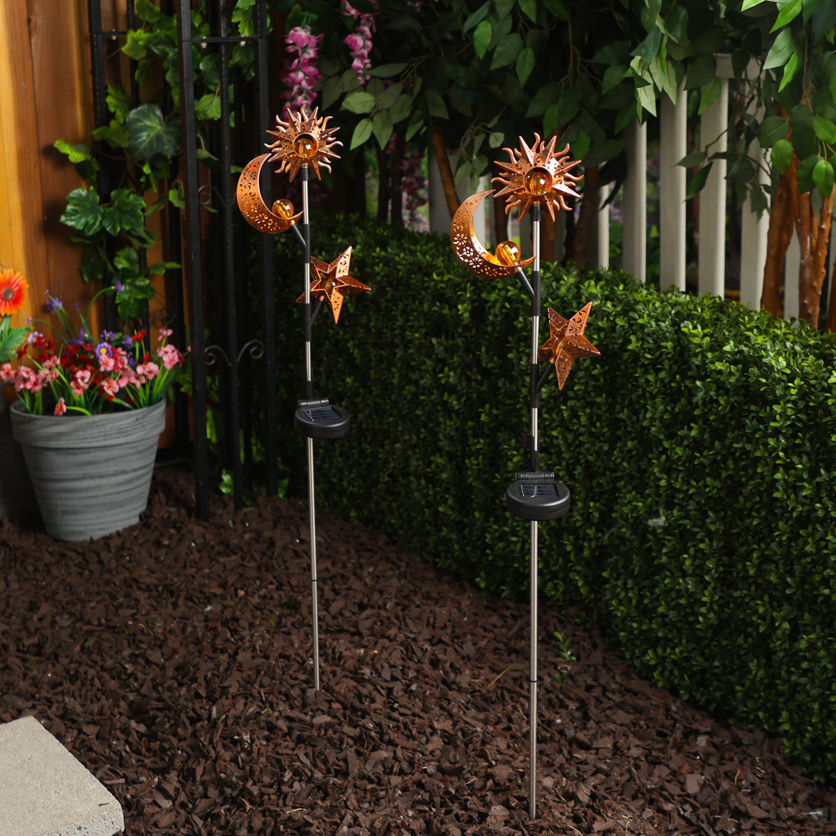 Arlmont & Co. Celestial Solar LED Stake, Sun, Moon, and Star Pathway ...