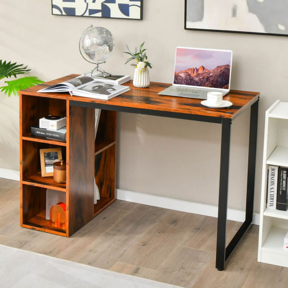 Ebern Designs Computer Desk With 5 Side Shelves And Metal Frame | Wayfair