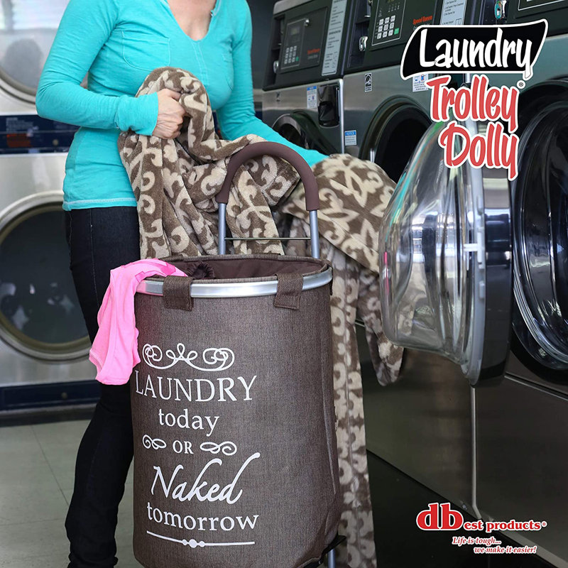 dbest products Laundry Trolley Dolly, Brown Laundry Bag Hamper Basket ...