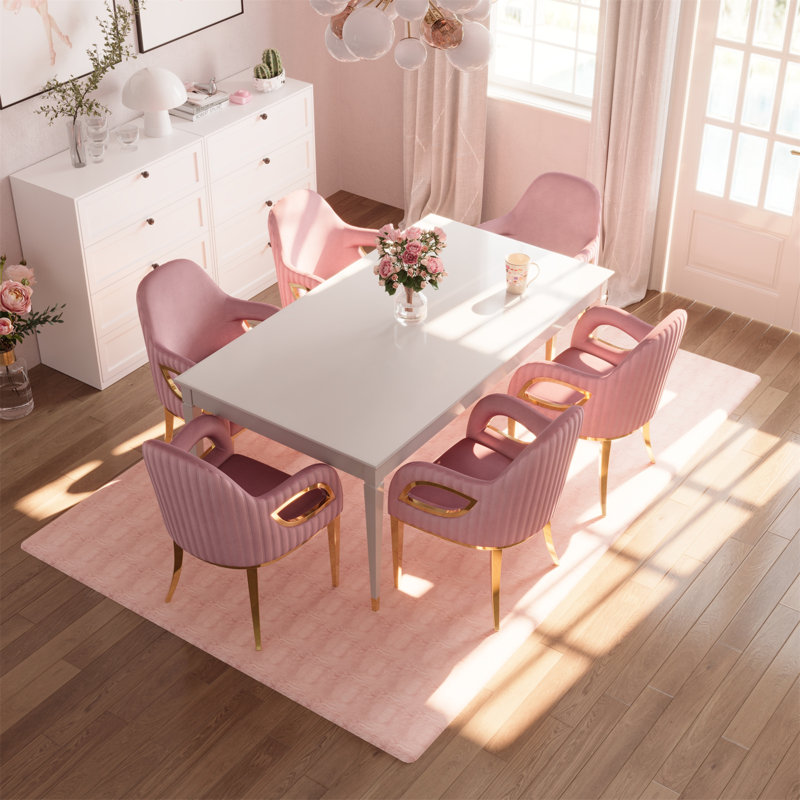 Mercer41 Arliss Pink Dining Chairs with Arms,Mid Century Modern | Wayfair