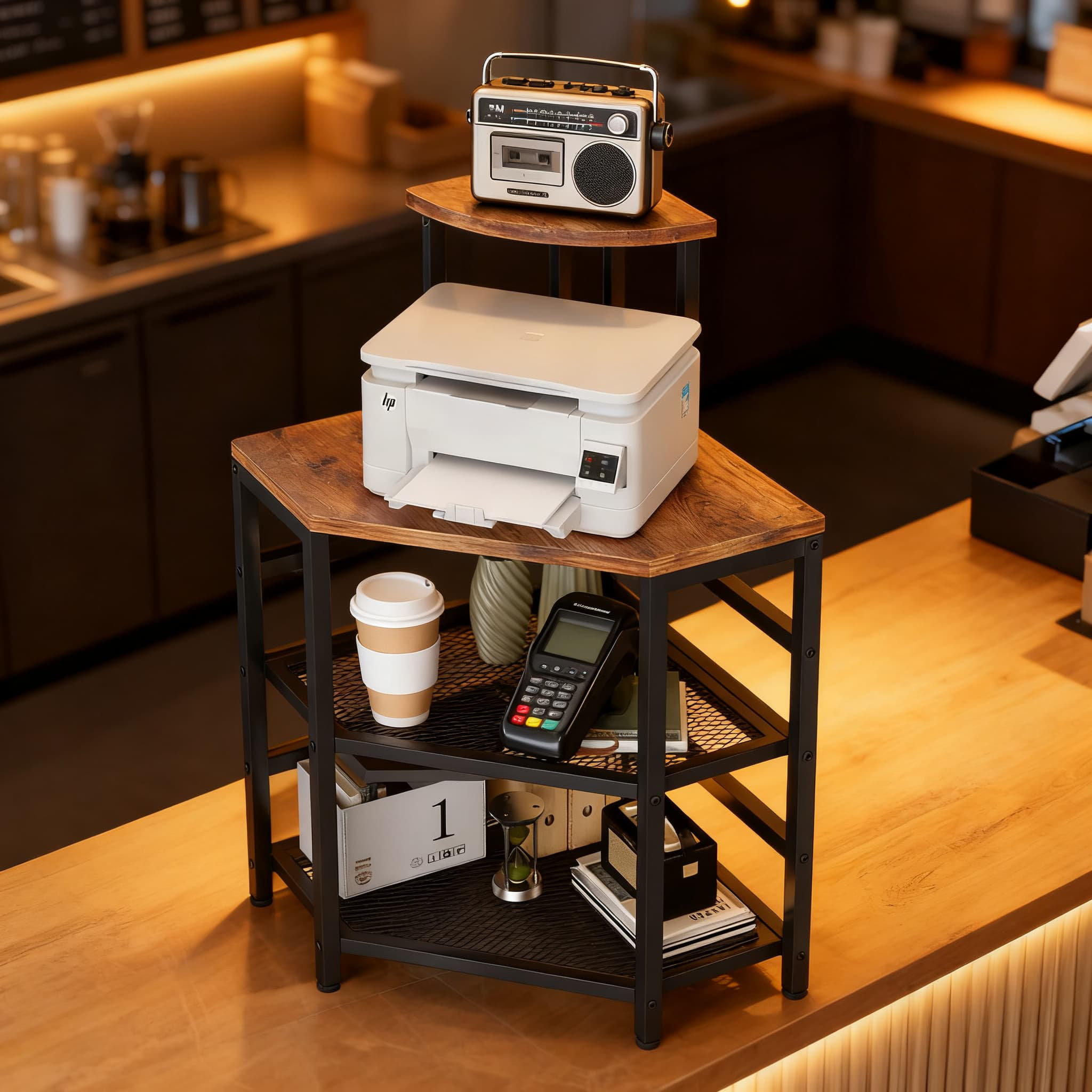 caimen Corner Printer Stand With Power Outlet, USB Charging & LED ...