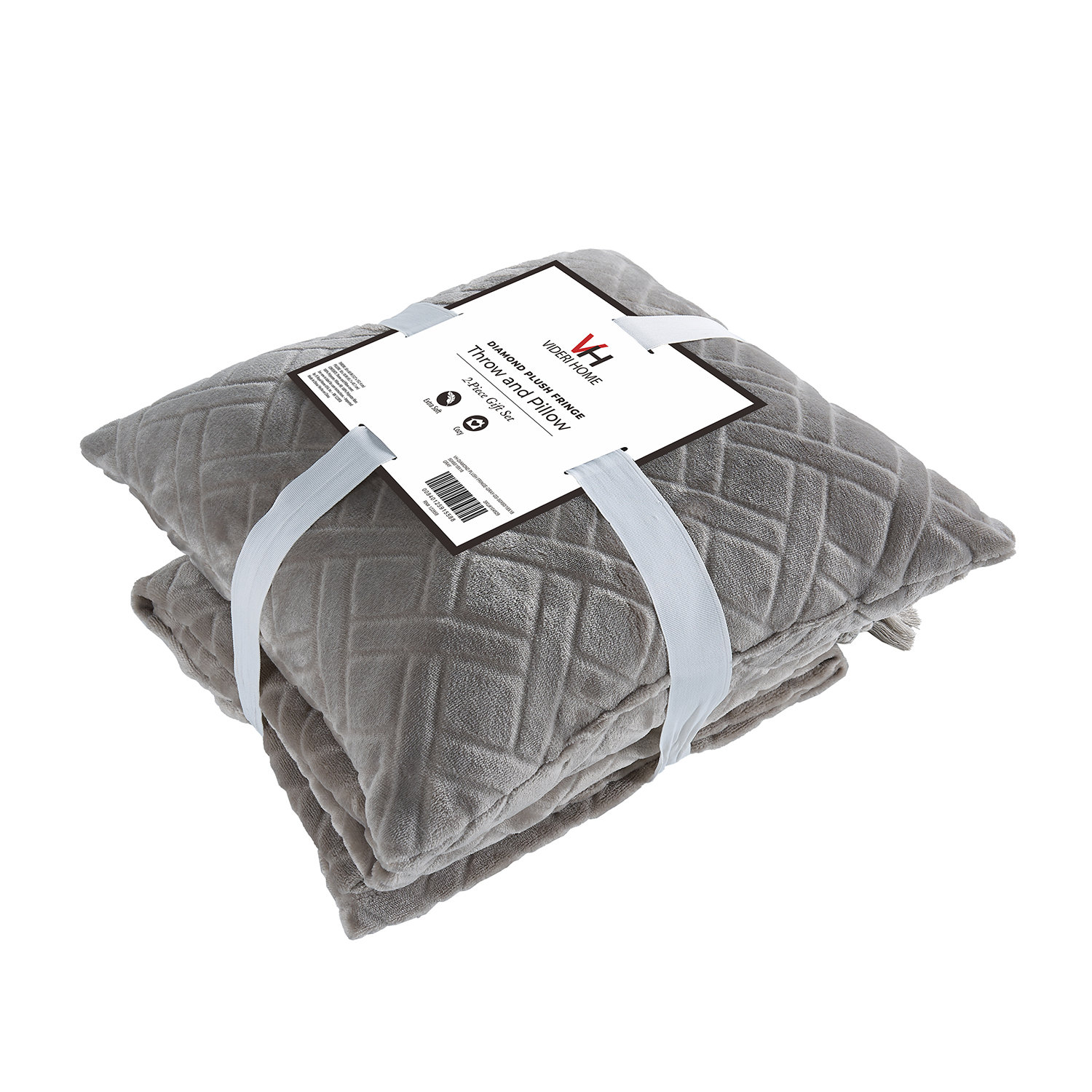 Videri Home Diamond Plush Fringe Throw and Pillow Gift Set | Wayfair