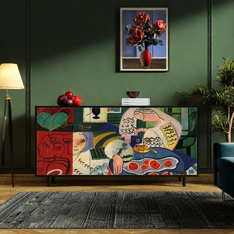 Atta Avenue French Abstract Art Accent Cabinet | Wayfair