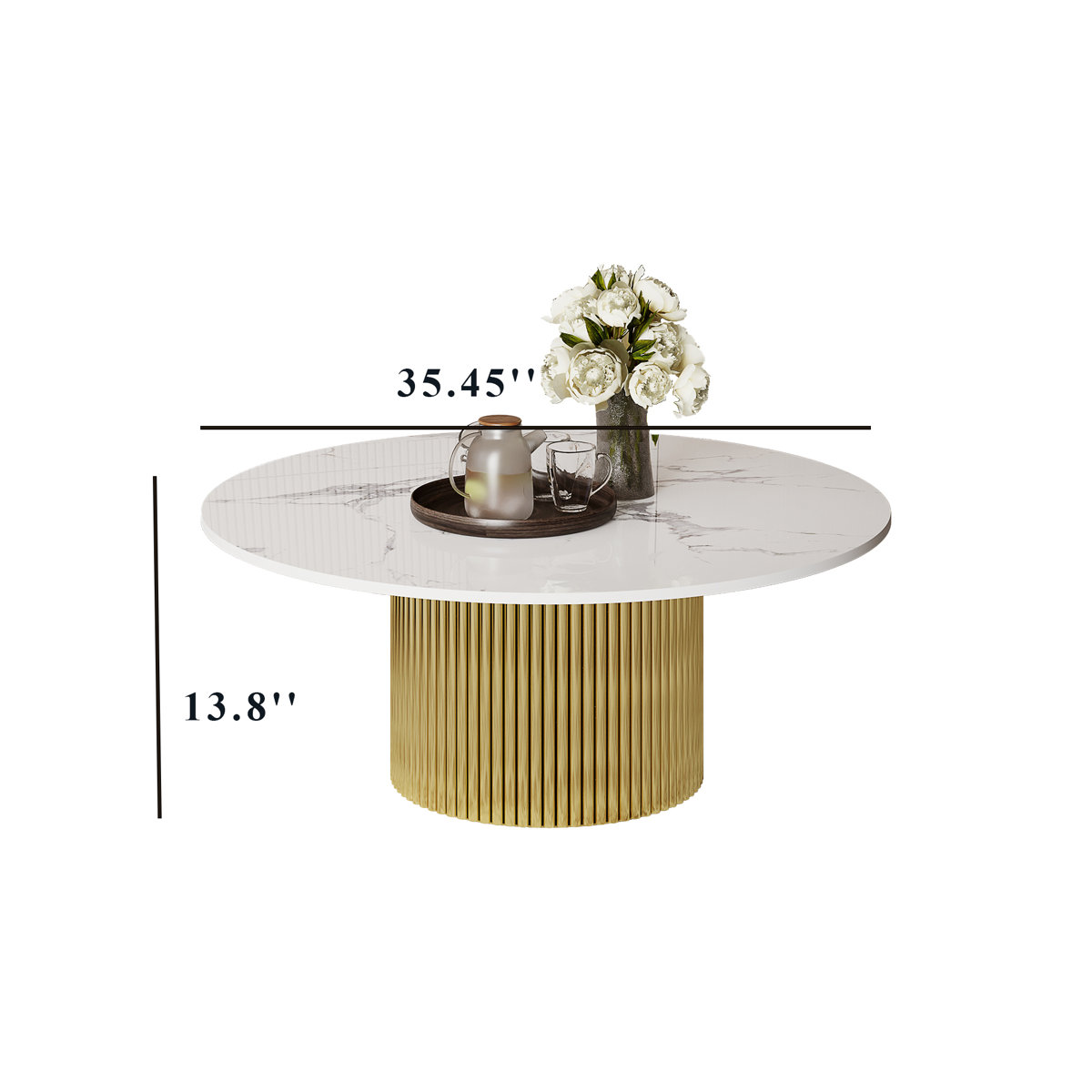 Everly Quinn 35.45'' Faux Marble Coffee Table, Round Coffee Table with ...