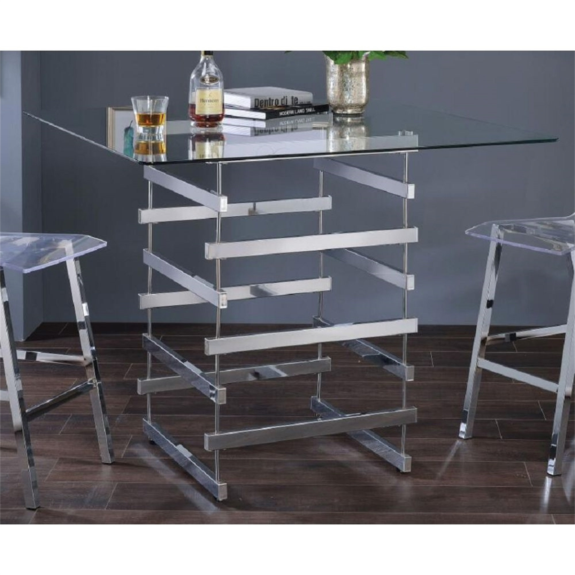 Wrought Studio™ Merav Counter Height Table In Chrome & Clear Glass ...