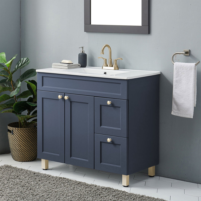 Mercer41 Quadira 36" Modern Blue Free-standing Single Bathroom Vanity ...