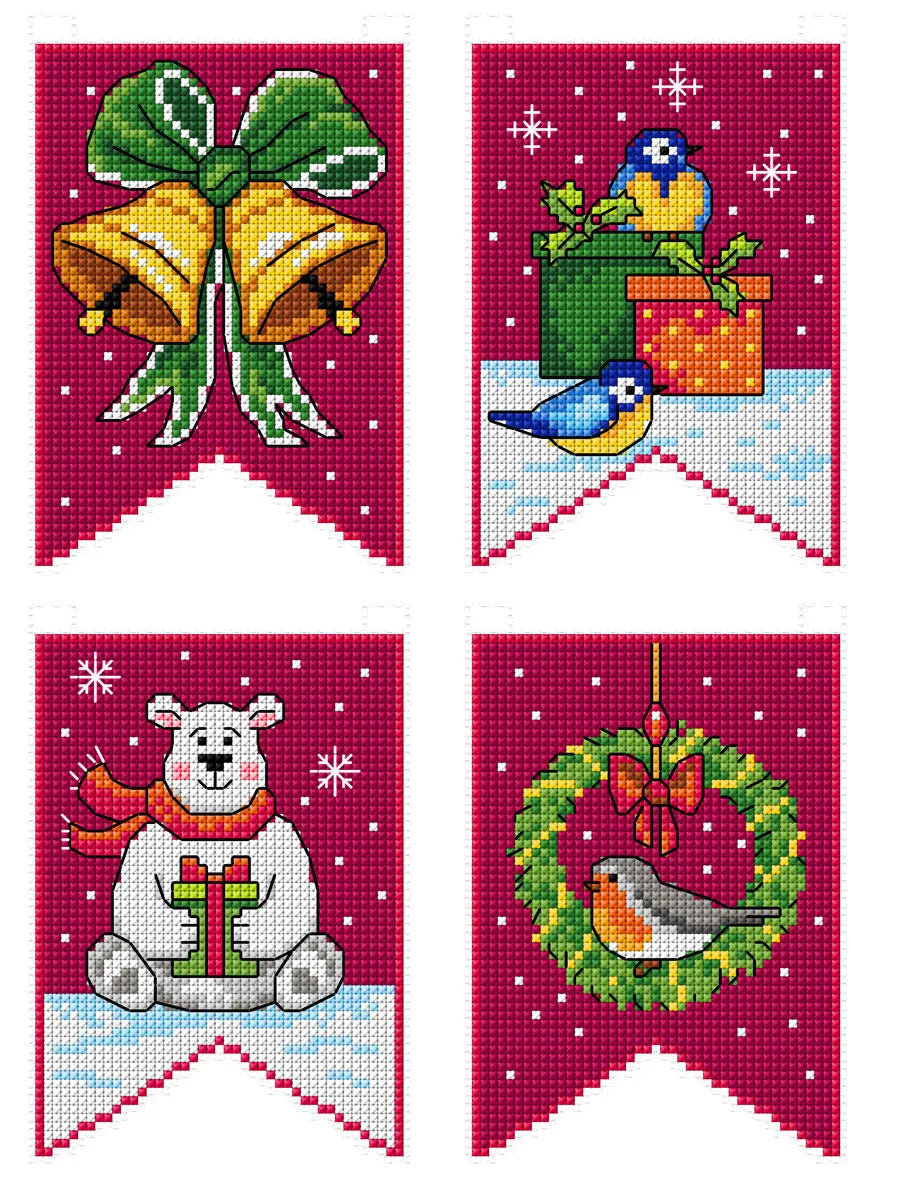 The Holiday Aisle® Christmas Flags - red 193CS Counted cross stitch kit ...
