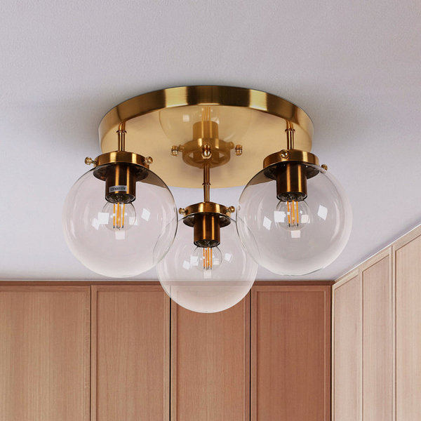 Everly Quinn Fiffer 3-Light Gold Cluster Globe Glass Semi-Flush Mount ...