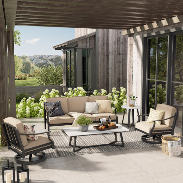 Lark Manor 5 Pieces Aluminum Patio Conversation Seating Group With ...