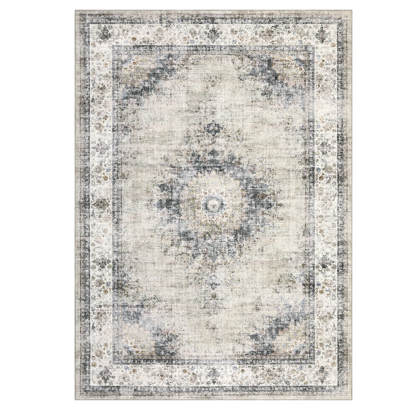 Bungalow Rose Machine Washable Rugs Oriental Floral Non-Slip Low Pile ...