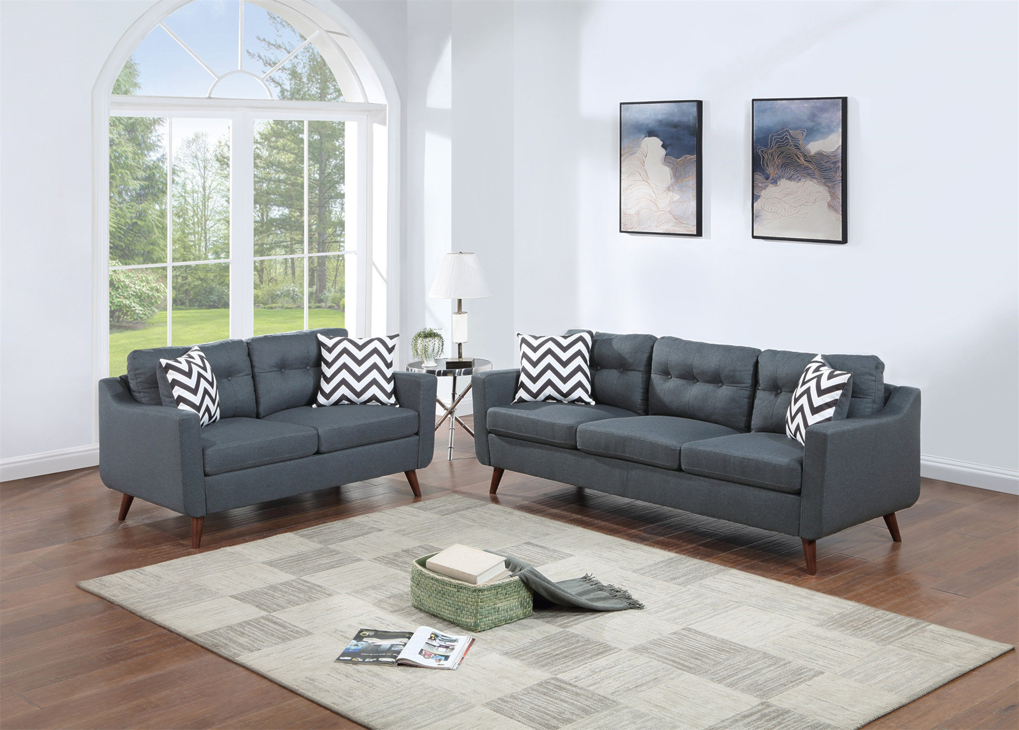 Corrigan Studio® Comfortable Polyfiber Sofa Set For Living Room With ...