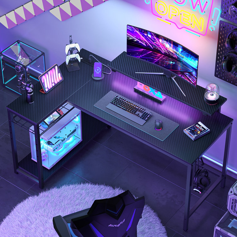 Anisette 52'' W L-Shaped Computer Desk with Power Outlet, LED Gaming ...