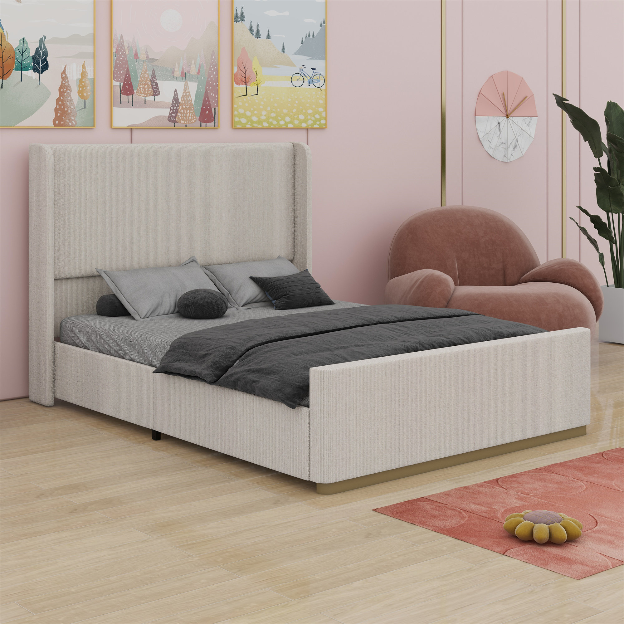 Latitude Run® Upholstered Bed Frame With Vertical Stripe Wingback ...