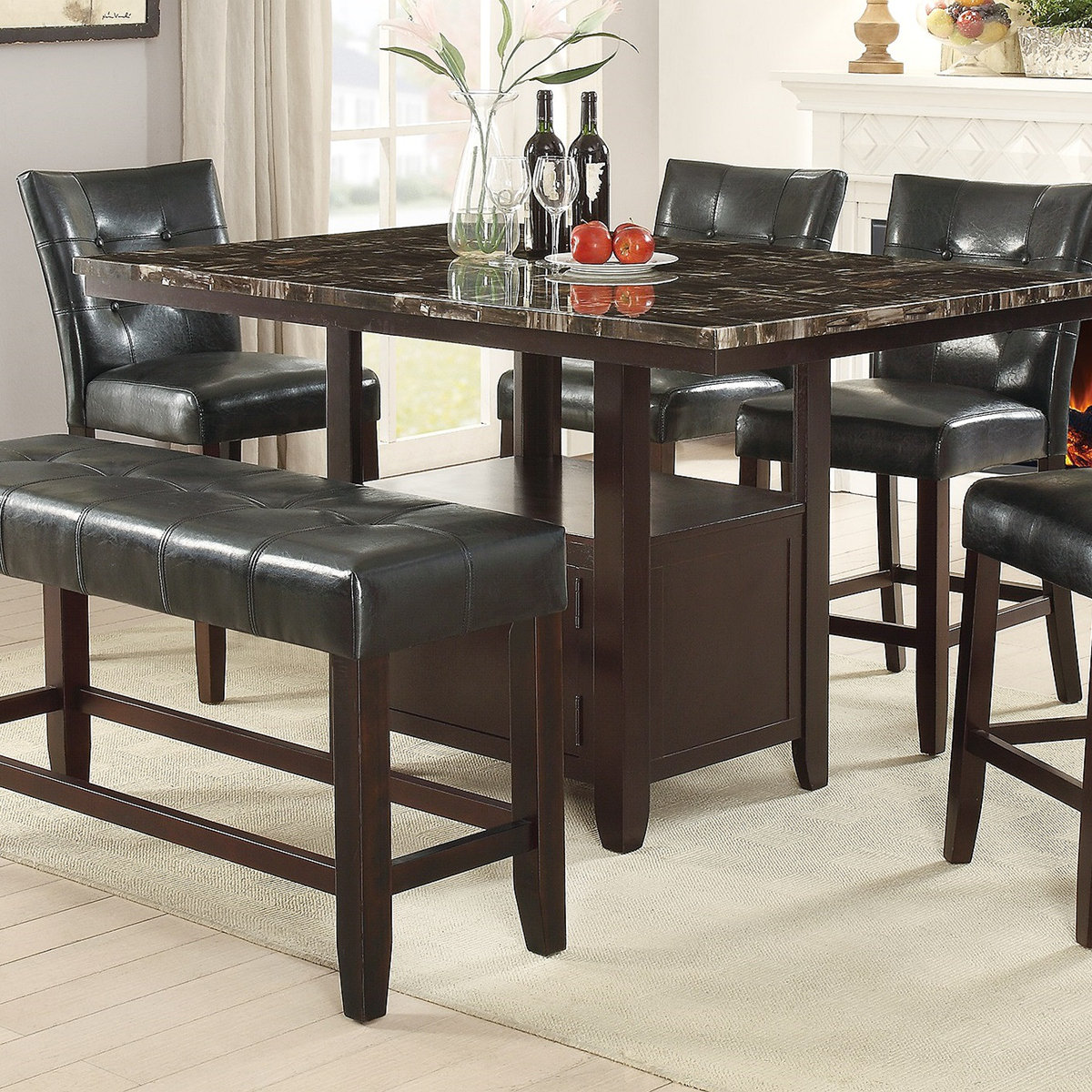 Lark Manor™ Dining Room 1Pc Counter Height Table W Shelve Storage Base ...