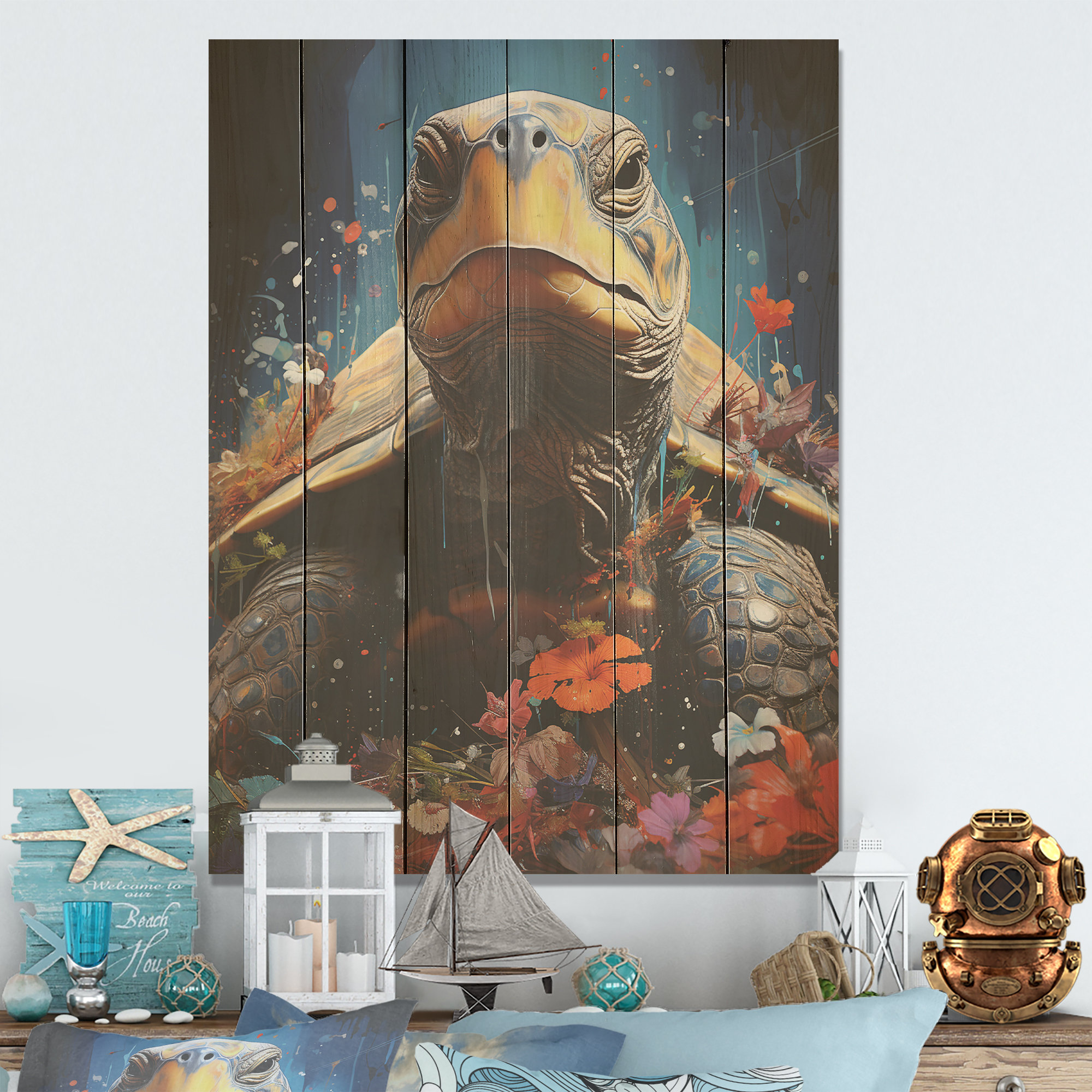 Ophelia & Co. Street Art Turtle - Turtle Wood Panel Wall Art On Natural ...