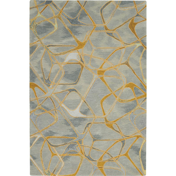 Ivy Bronx Lavonne Handmade Performance Navy Blue/Yellow Rug & Reviews ...