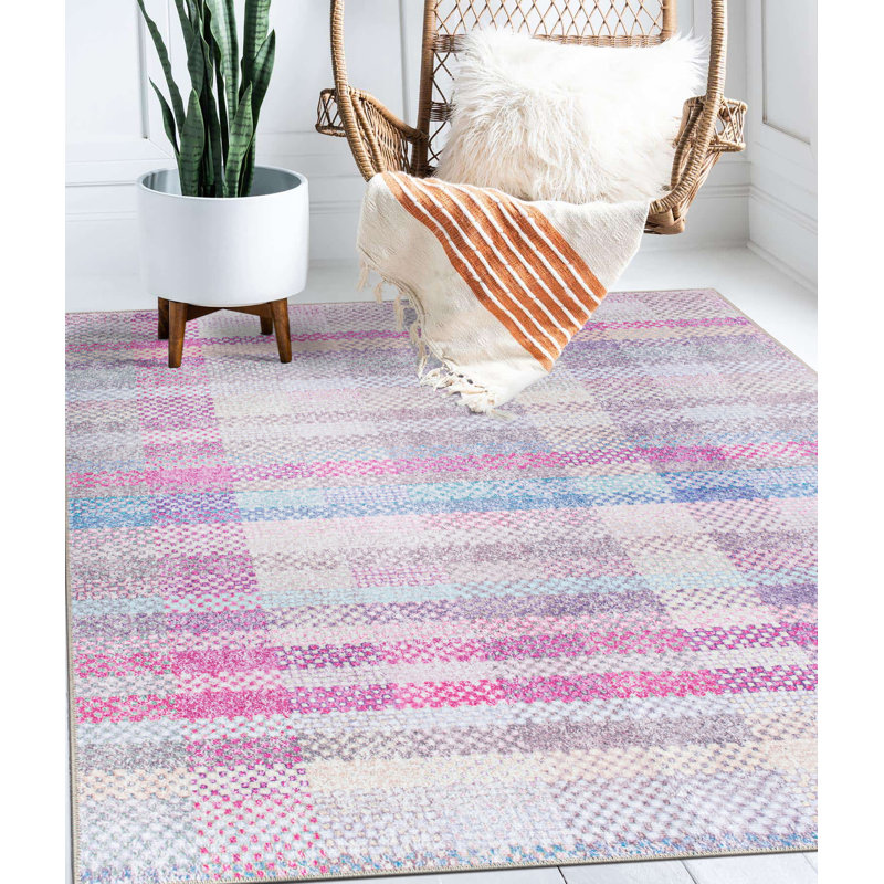 Gracie Oaks Plaid Flatweave Performance Multi Machine Washable Area Rug ...