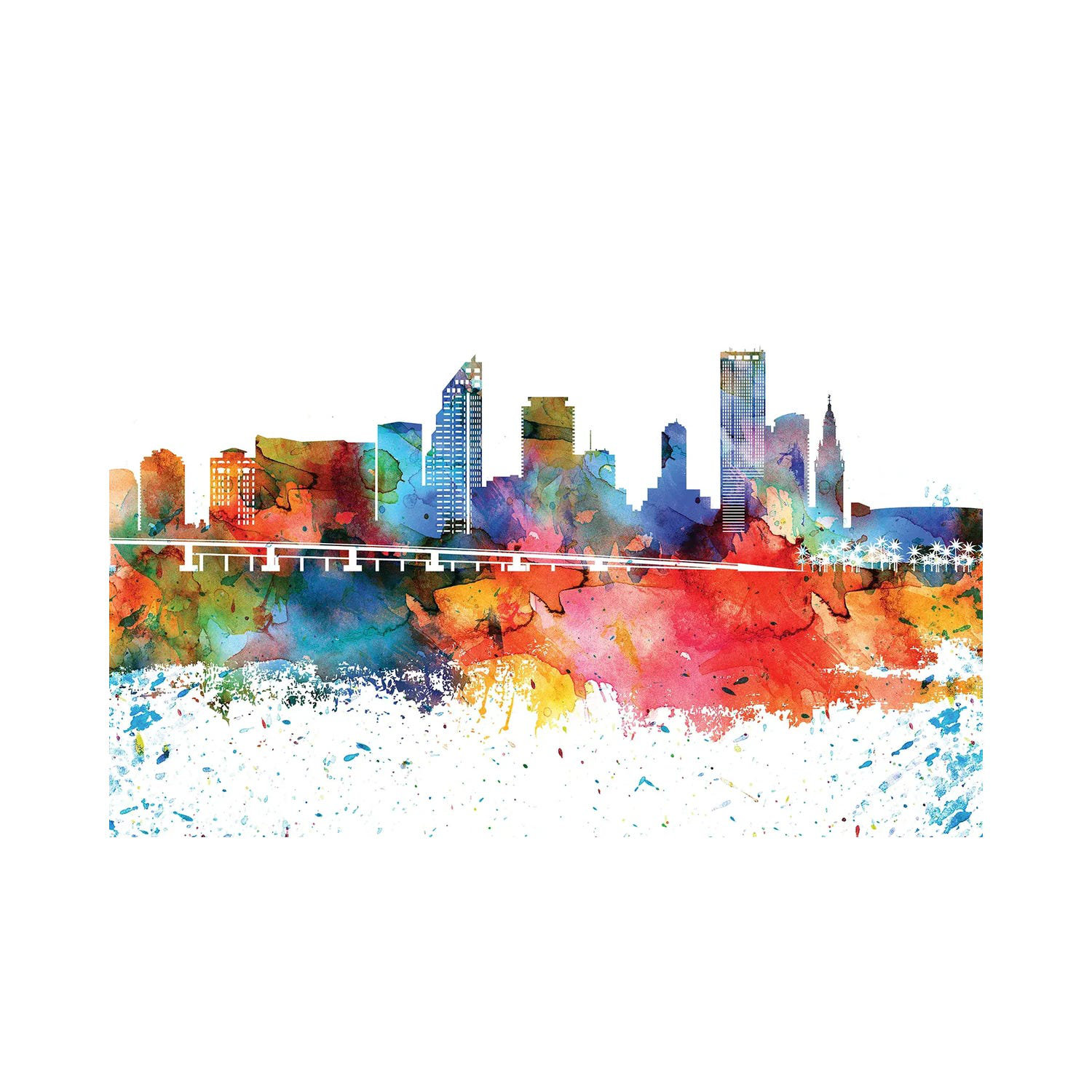 East Urban Home Miami Colorful Watercolor Skyline | Wayfair