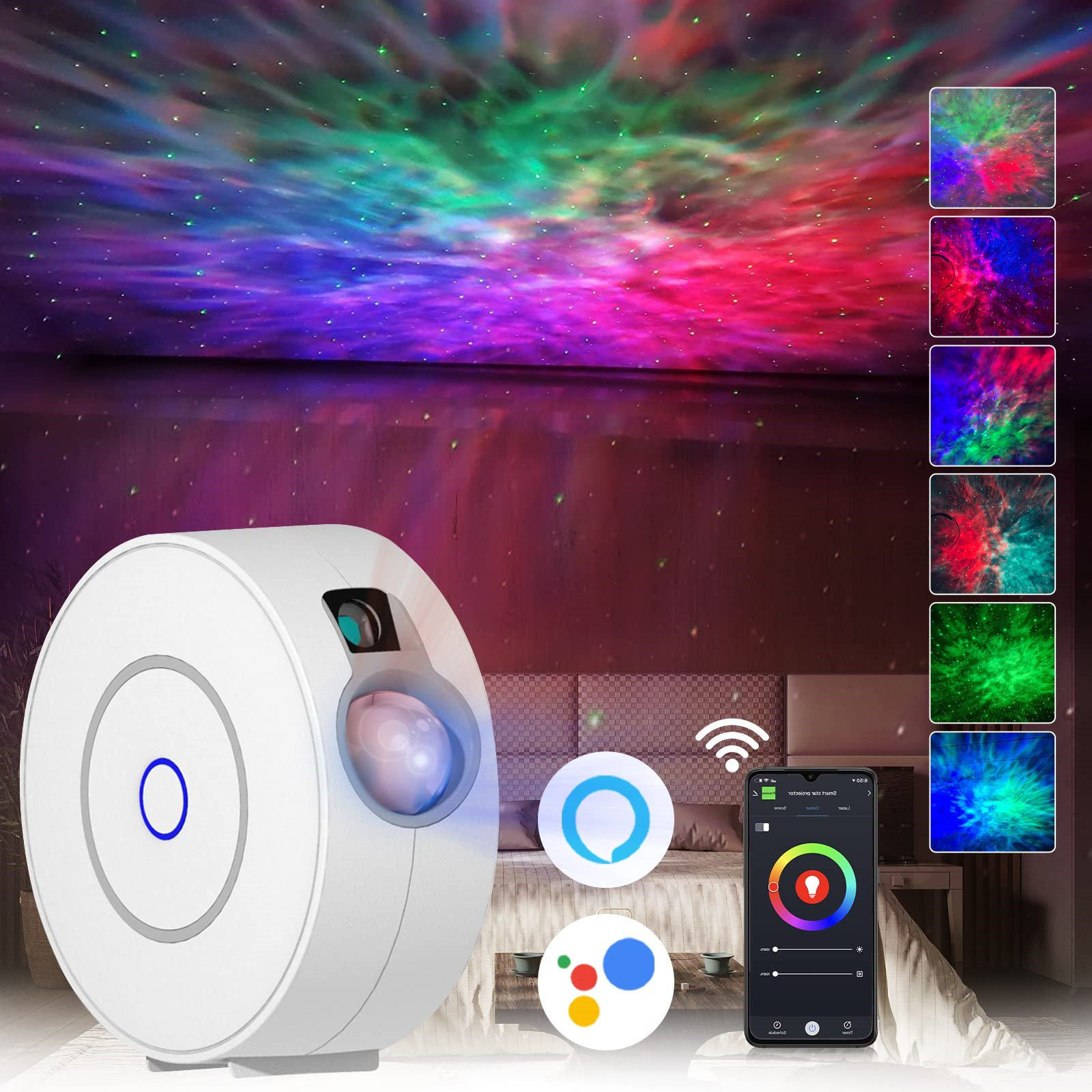 HIRVOK Smart Galaxy Projector with Nebula Cloud & Moving Ocean Wave ...