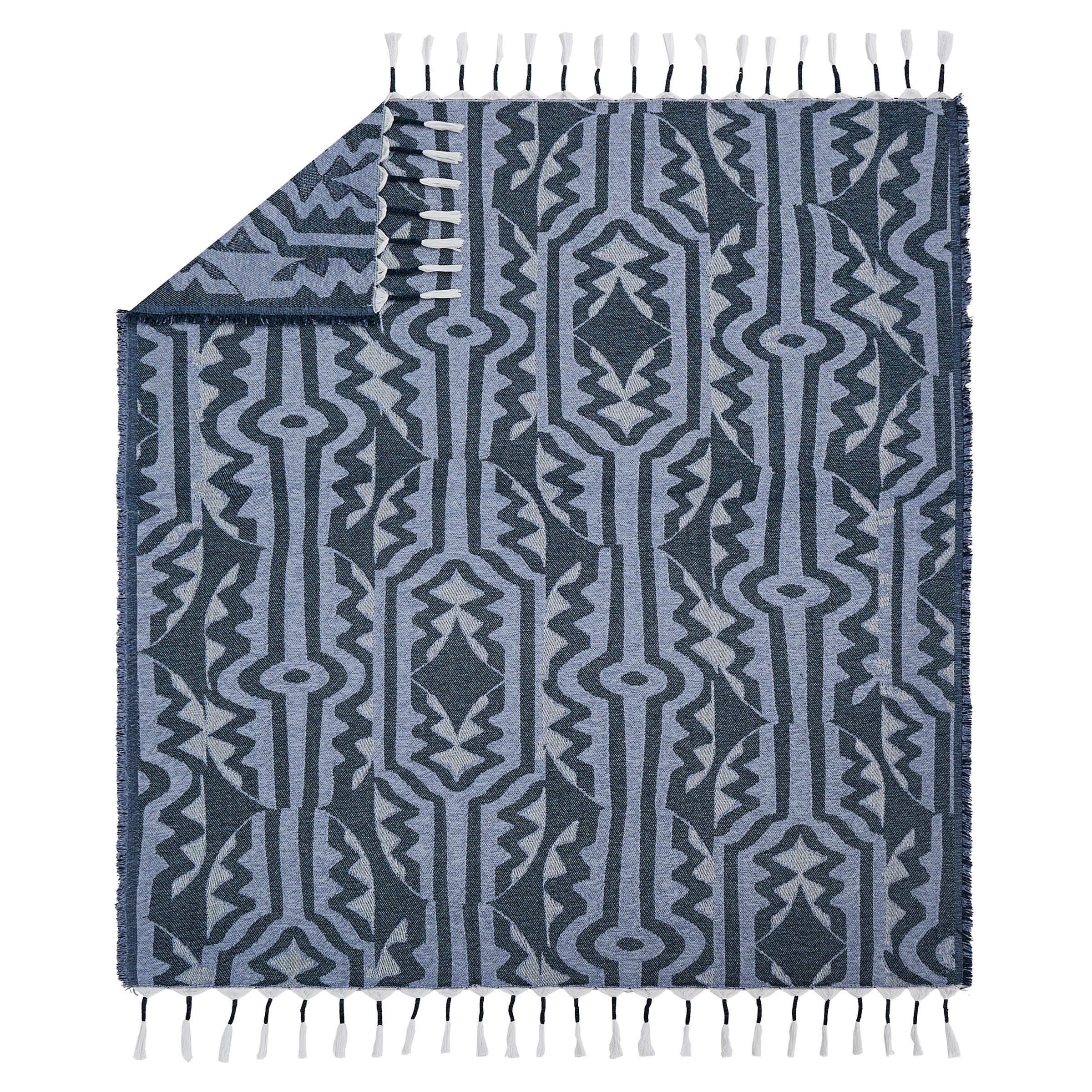 Jungalow Profil Woven Blue Fringed Throw Blanket | Wayfair