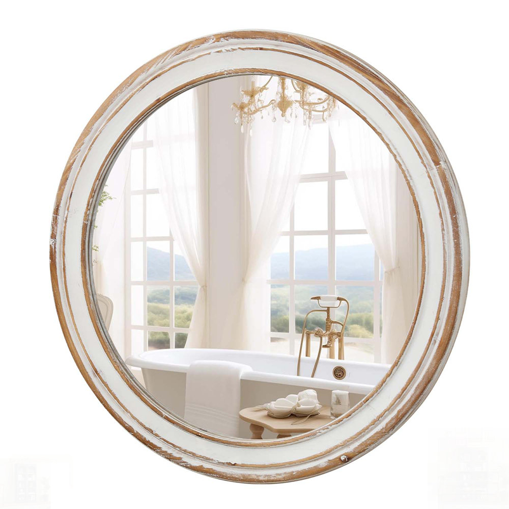 Ophelia & Co. Round Wall Mirror For Bathroom Vanity, Wooden Farmhouse ...