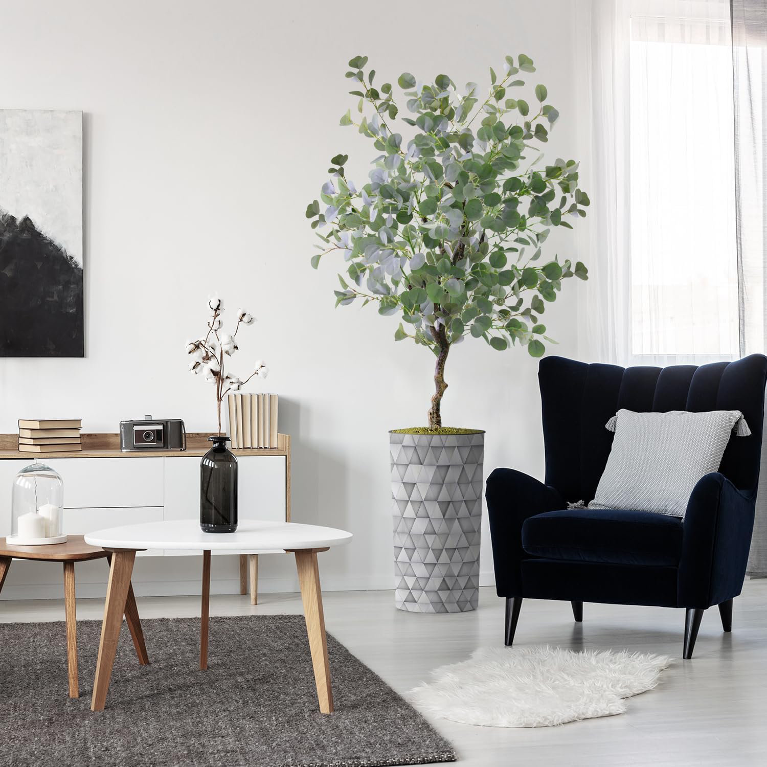 SIGNLEADER Artificial Tree In Modern Planter, Fake Eucalyptus Silk Tree ...
