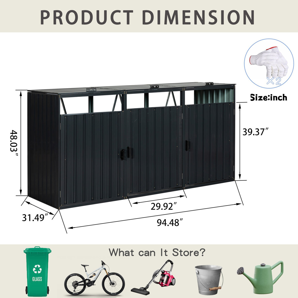 iYofe 94.5"L Outdoor Garbage Bin Storage Shed, Galvanized Steel ...