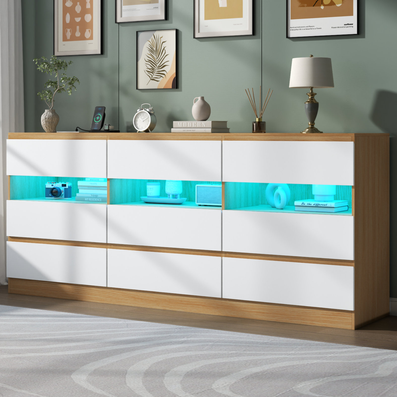 Wrought Studio™ 9 Drawer Triple Dresser With Charging Station & Led ...