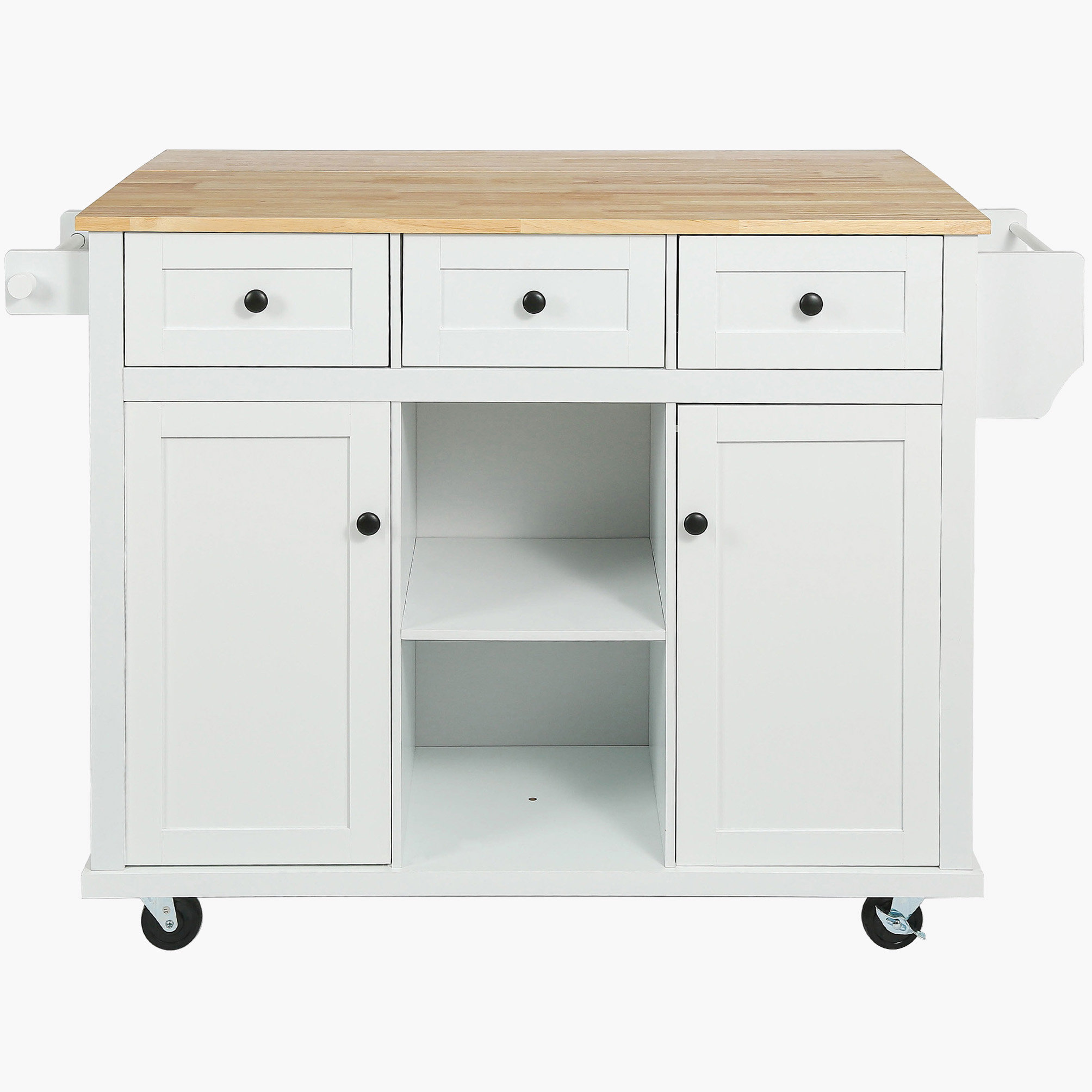 Latitude Run® 3 Drawers Kitchen Cart with Rubber wood Drop-Leaf ...