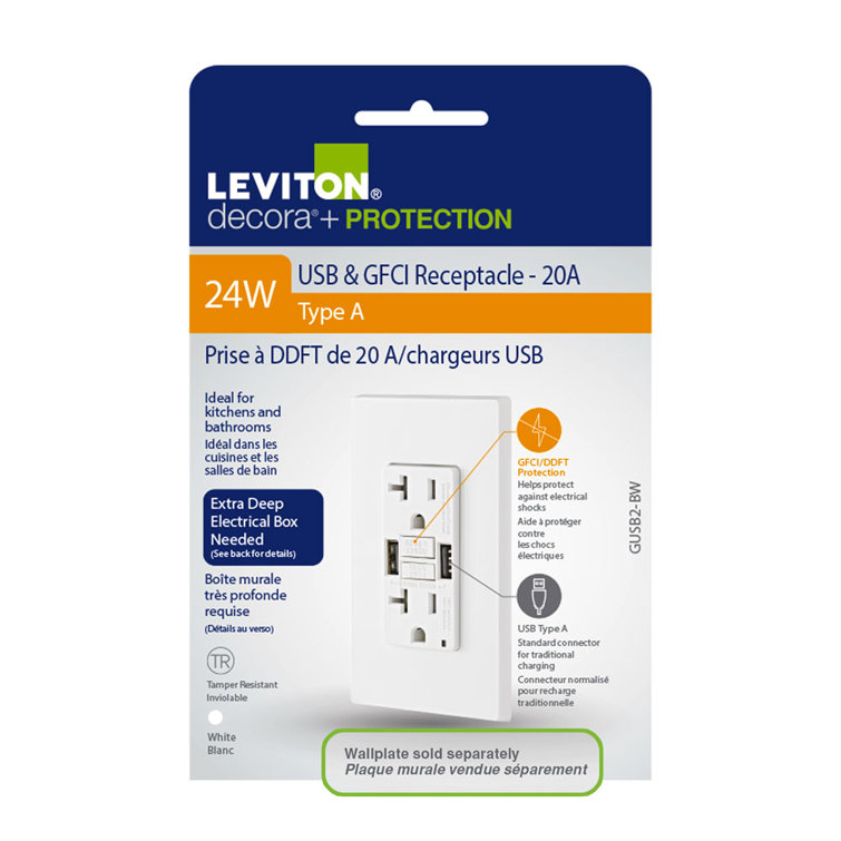 Leviton 20-Amp GFCI Outlet Type Tamper Resistant Combination Outlet ...