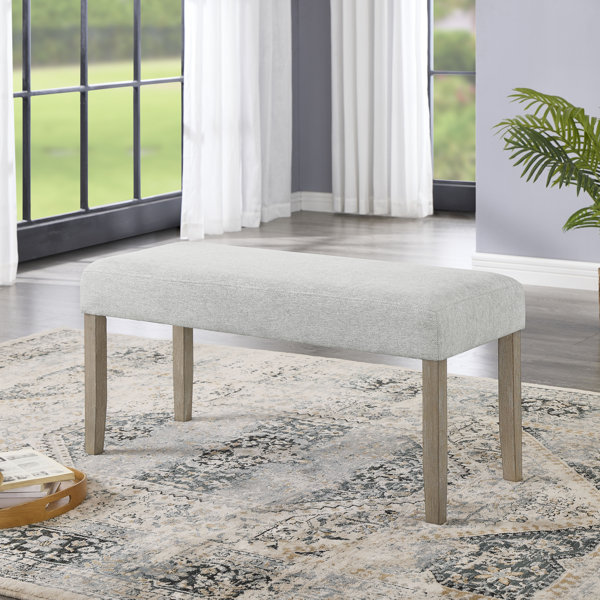 Lark Manor Garance Light Oak Finish Dining Bench With Light Gray Fabric ...