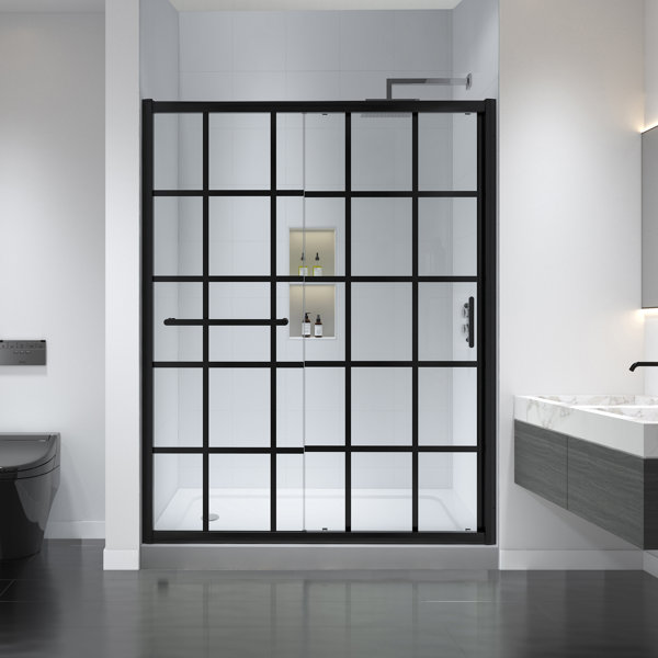 Borealis Cyrus 50" W x 72" H Single Sliding Aluminum Framed Black-Grid ...