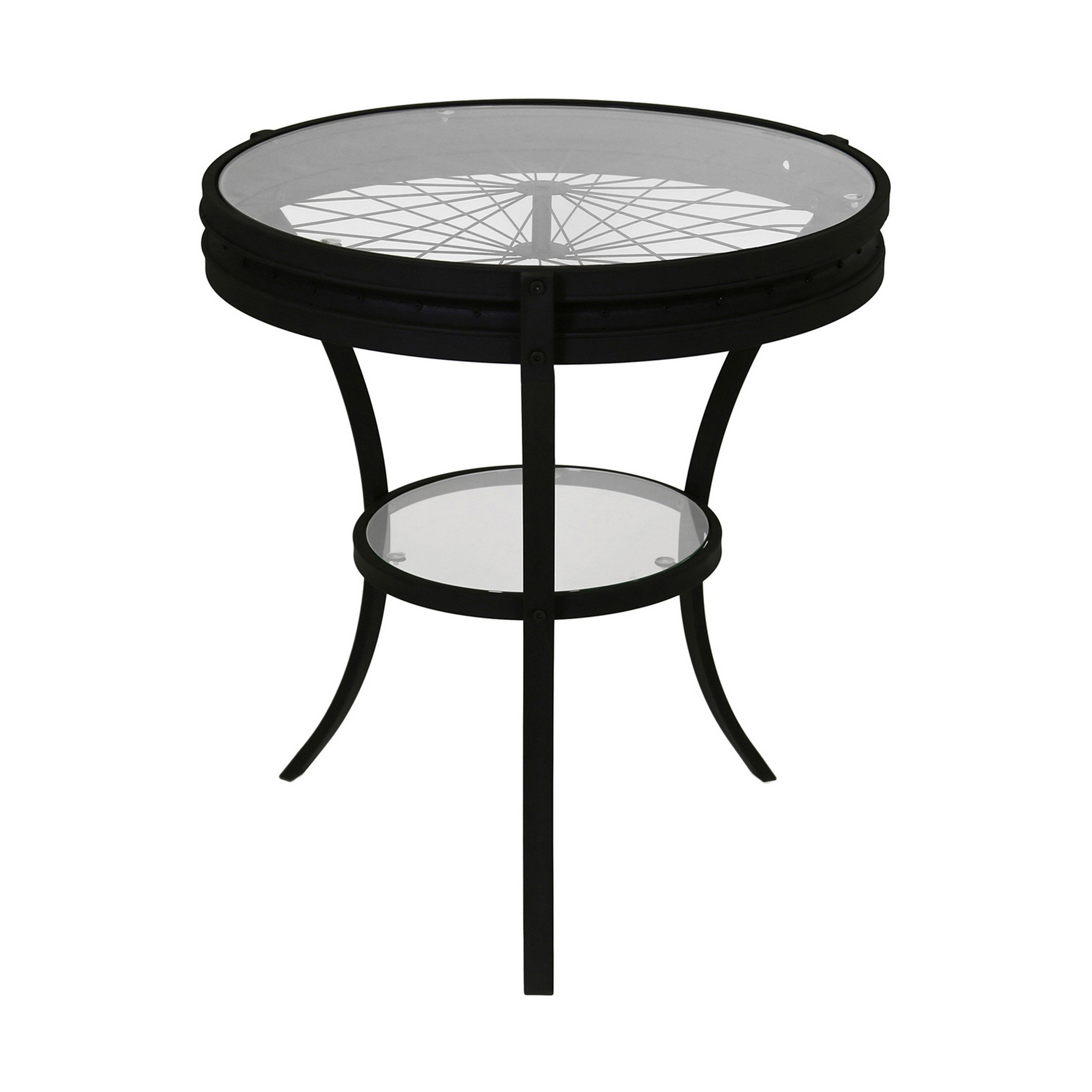 Benjara Accent Side End Table, 23 Inch Round Glass Top W Shelf, Black ...