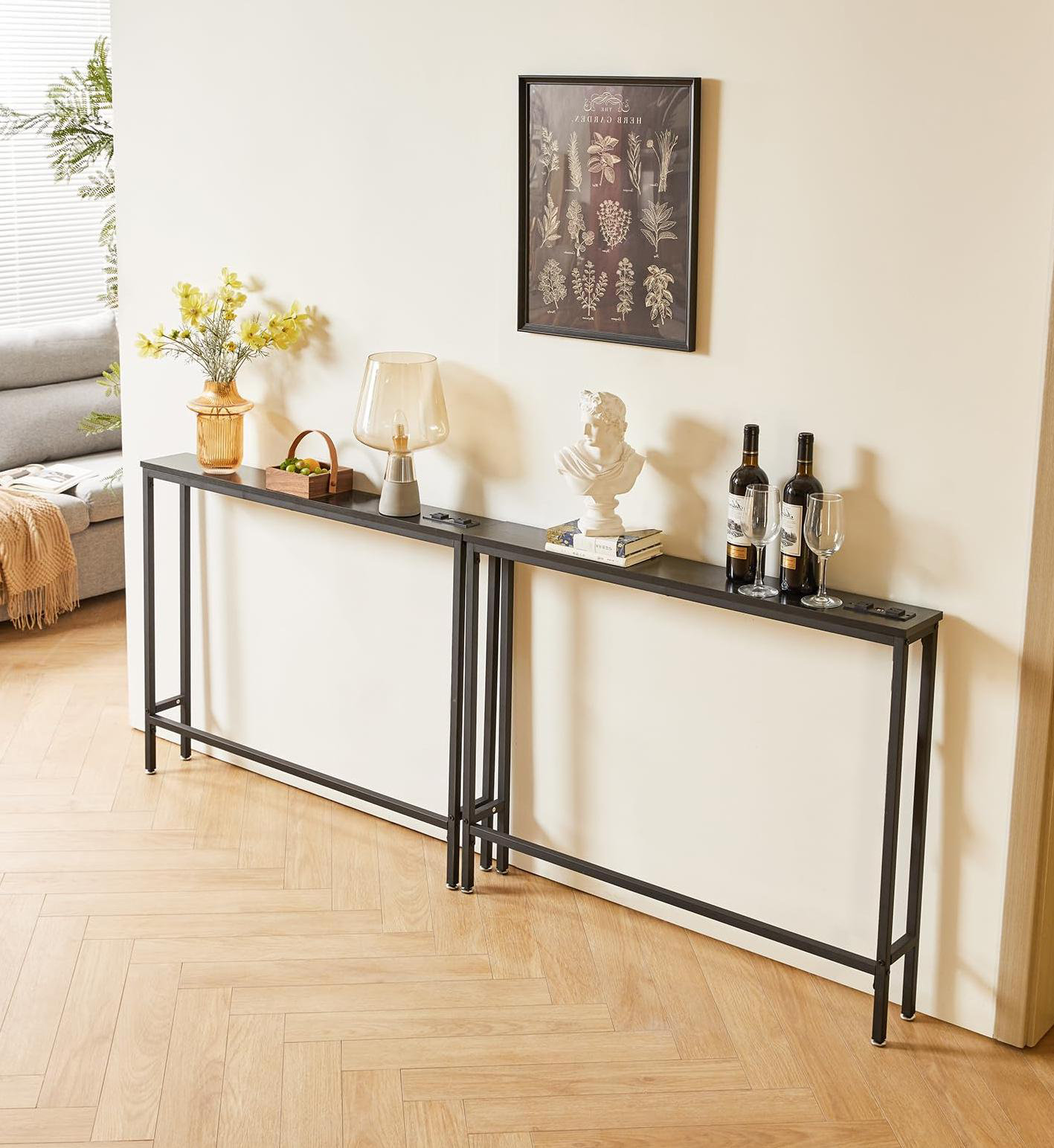 17 Stories 2 Pack Console Table Narrow Long Sofa Table With Power ...