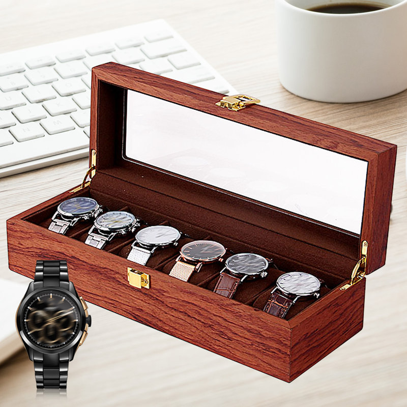 House of Hampton® 6 Slots Vintage Wooden Watch Display Box With Locking ...