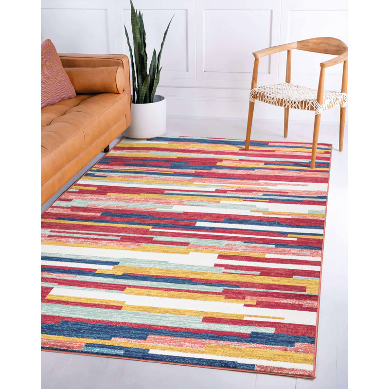 Metro Lane Reia Power Loomed Blue/Red/Yellow Rug | Wayfair.co.uk