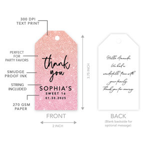 Koyal Wholesale Custom Sweet 16 Favor Tags With String, Blush Pink ...