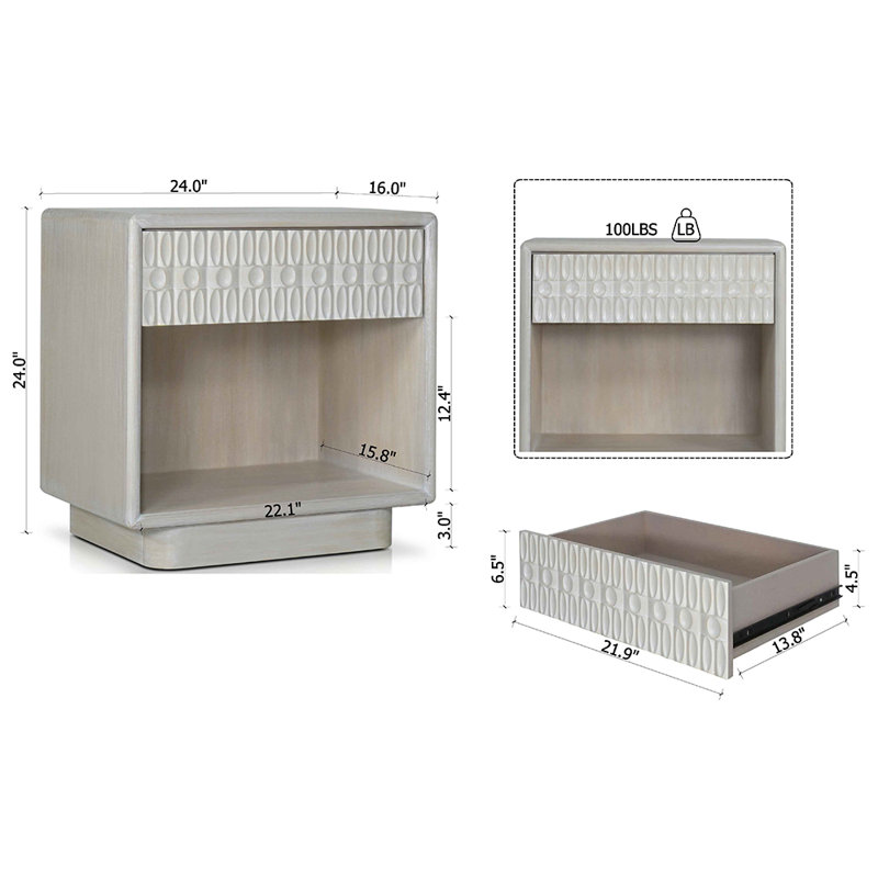 Latitude Run® Waterhouse Night stand with 2 drawers in White washed ...