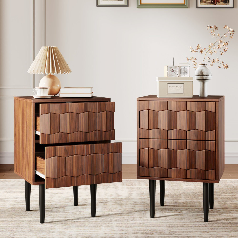 George Oliver Set Of 2 Modern Mid-Century Geometric Nightstand With 2 ...