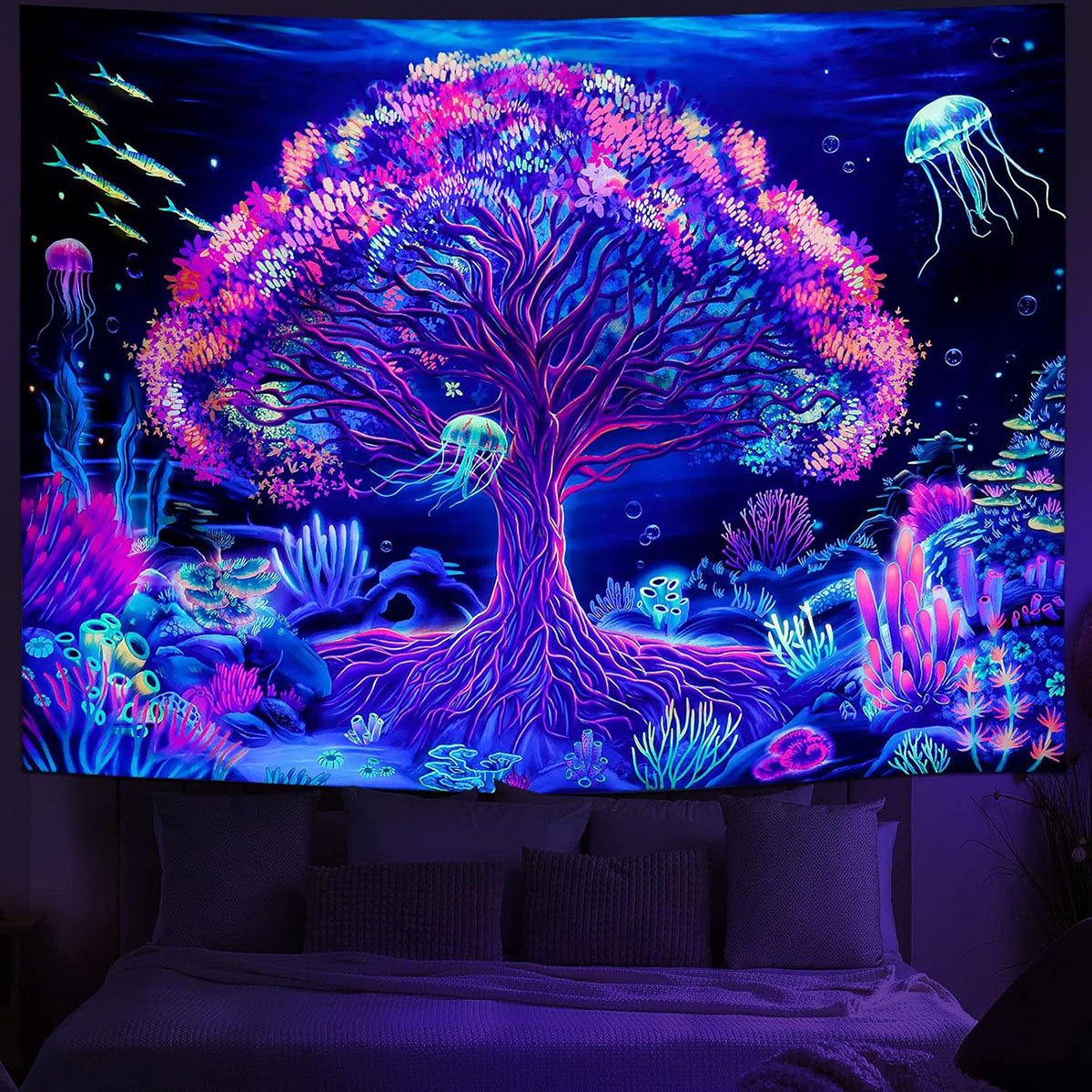 Rosecliff Heights Blacklight Tree Tapestry UV Reactive Underwater World ...