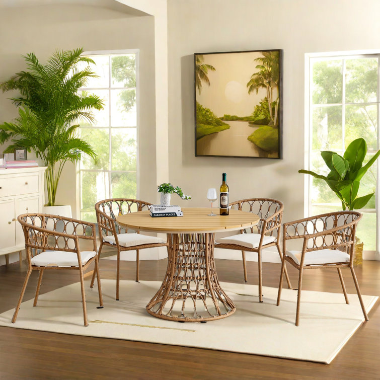 Bayou Breeze Binak Round 4 - Person 43.11'' L Outdoor Bistro Rattan Set ...