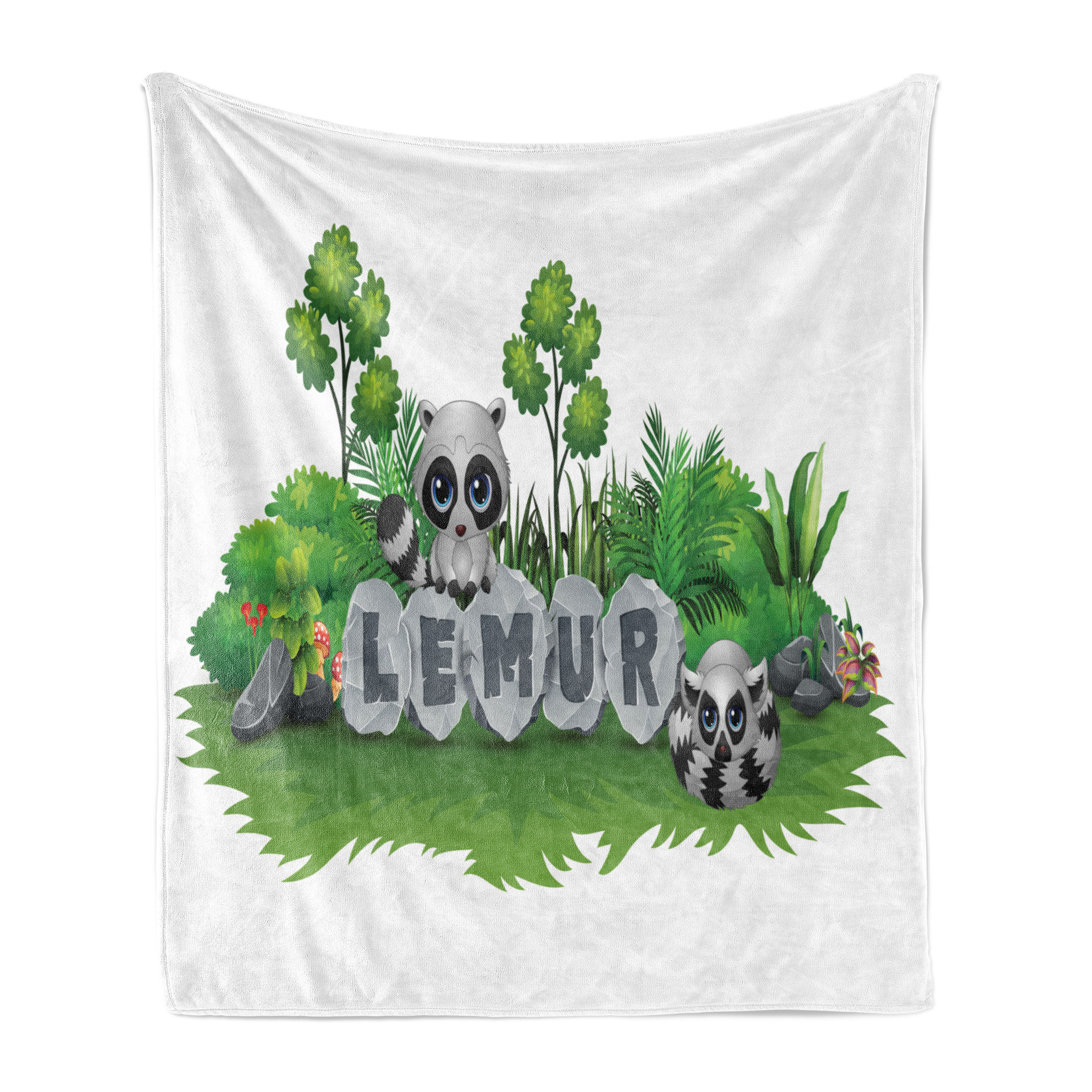 Ambesonne Lemur Fleece Throw Blanket Madagascar Forest Animals Grey ...