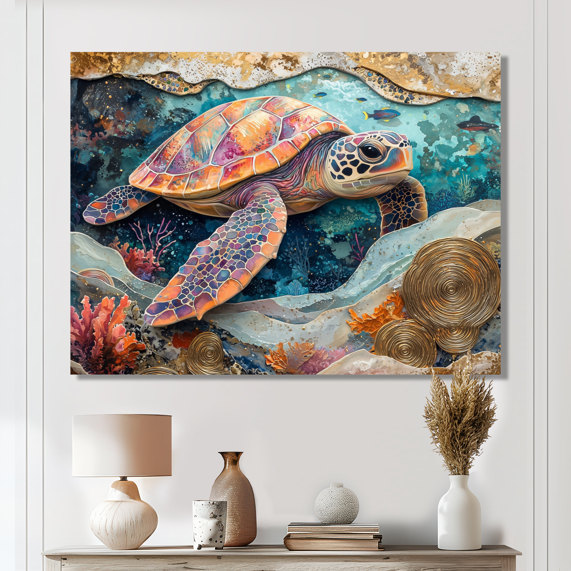 Bay Isle Home™ Aquarium Turtle Coral Sanctuary V - Turtle Metal Wall ...