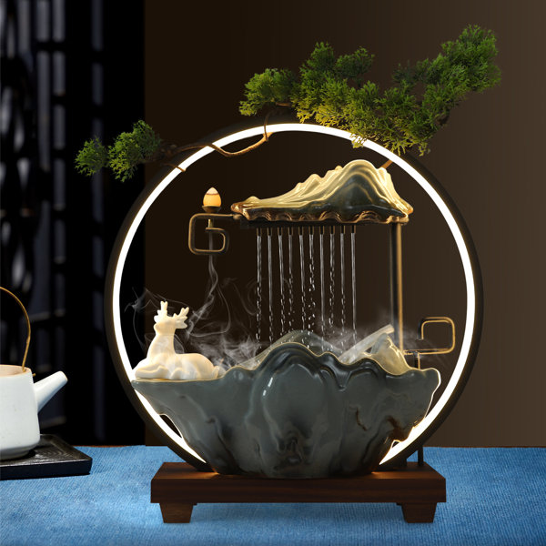 Wrought Studio™ Indoor Deer Tabletop Desk Waterfall Water Fountain With ...