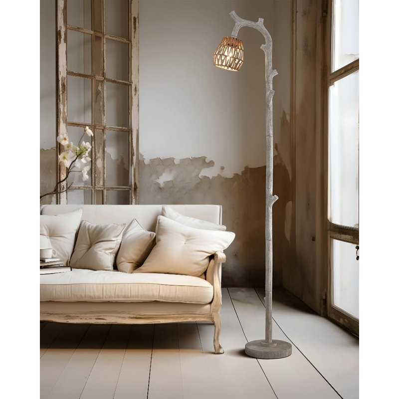 Gracie Oaks Rustic Farmhouse Tree Trunk Floor Lamp for Bedroom Living ...
