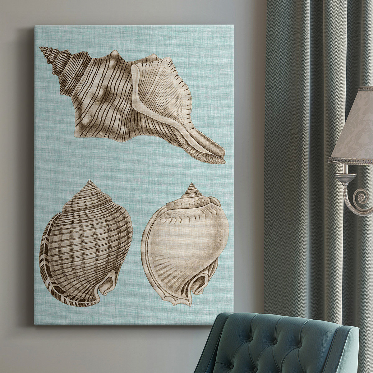 Dovecove Sepia & Aqua Shells V Premium Gallery Wrapped Canvas - Ready ...
