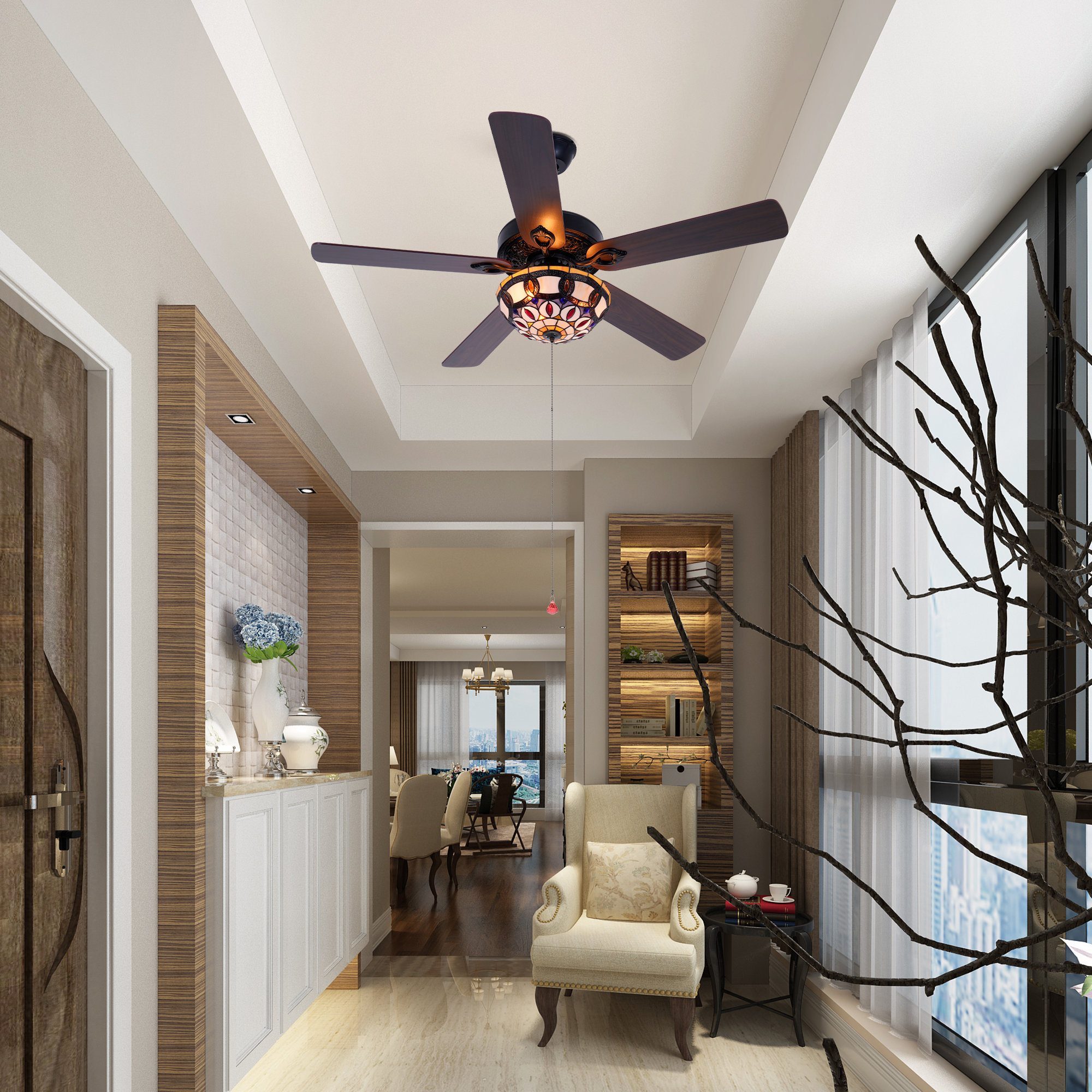 Fleur De Lis Living 5-Blade Remote Controlled Ceiling Fan Tiffany ...