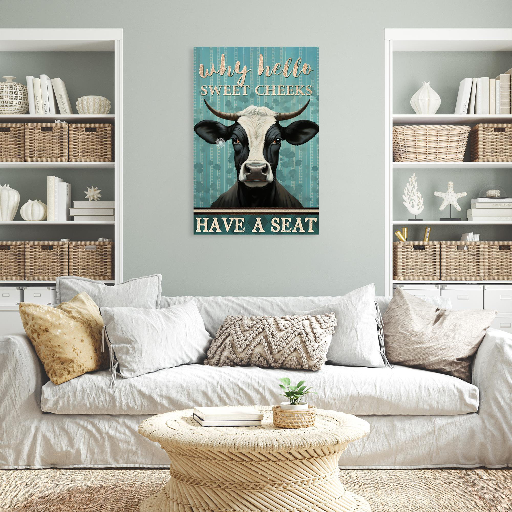 Trinx Cow Why Hello Sweet Cheeks - 1 Piece Rectangle Gra Cow Why Hello ...