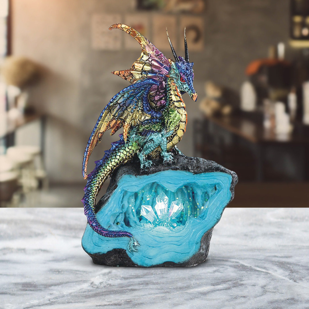 Trinx Jereck 6.25"H Purple/Green Dragon Guarding Faux Crystal Cave with ...