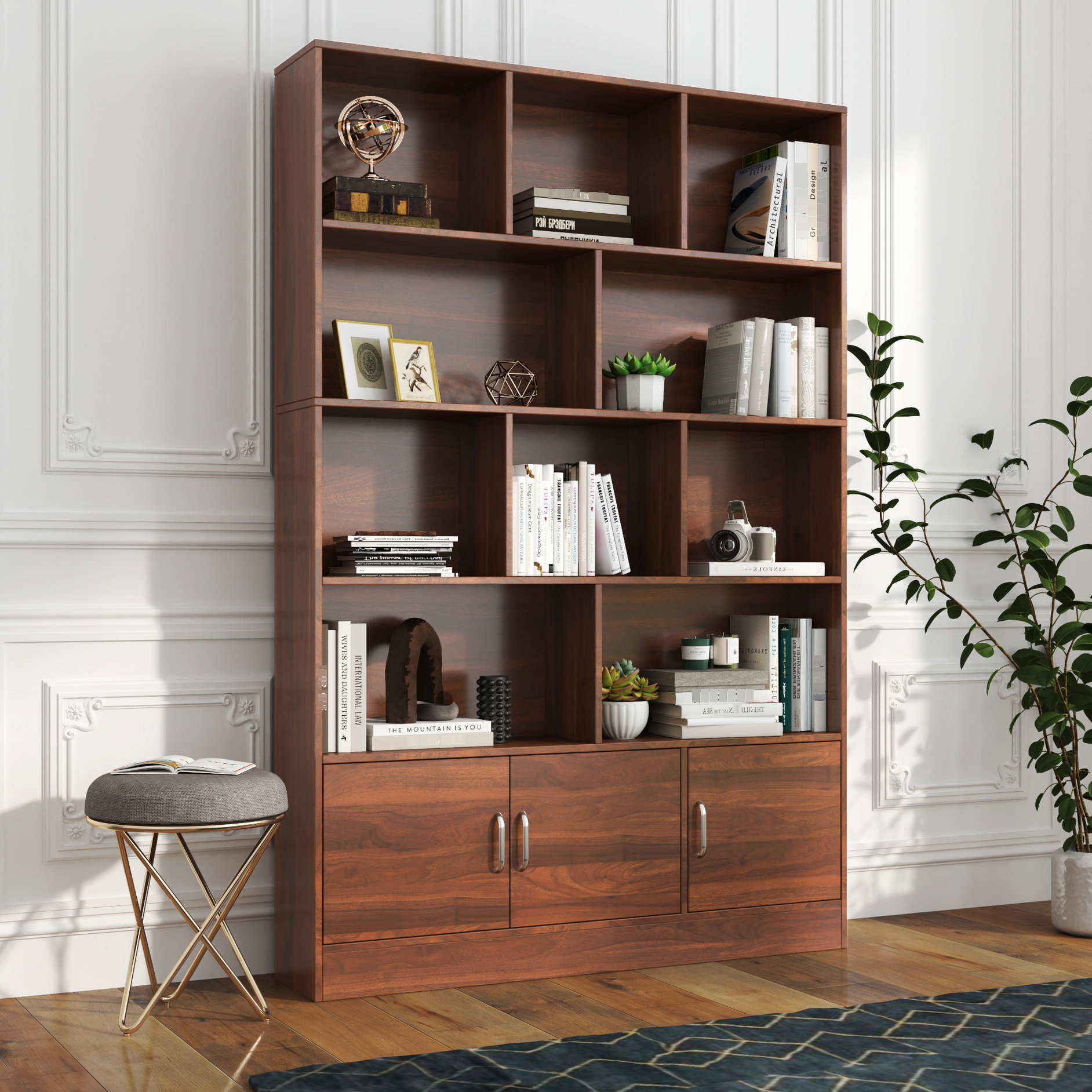 Latitude Run® 69.75" Tall 4 Bookcase With 10 & 3 Doors, Cube Storage ...